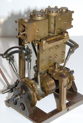 Vintage vertical twin live steam engine with reversing for sale